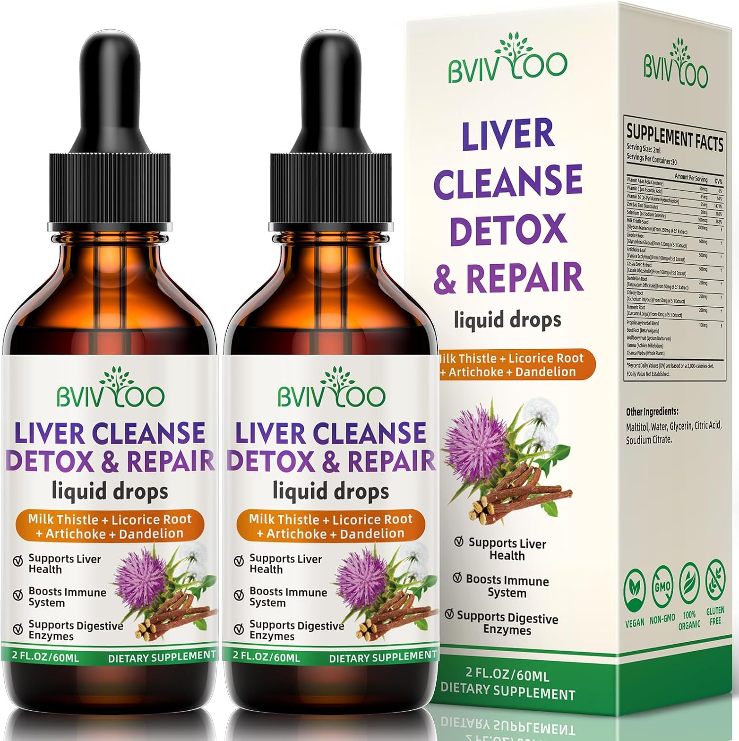Amazon.com: 2 Pack Liver Health Liquid Drops - 2000mg Milk Thistle ...