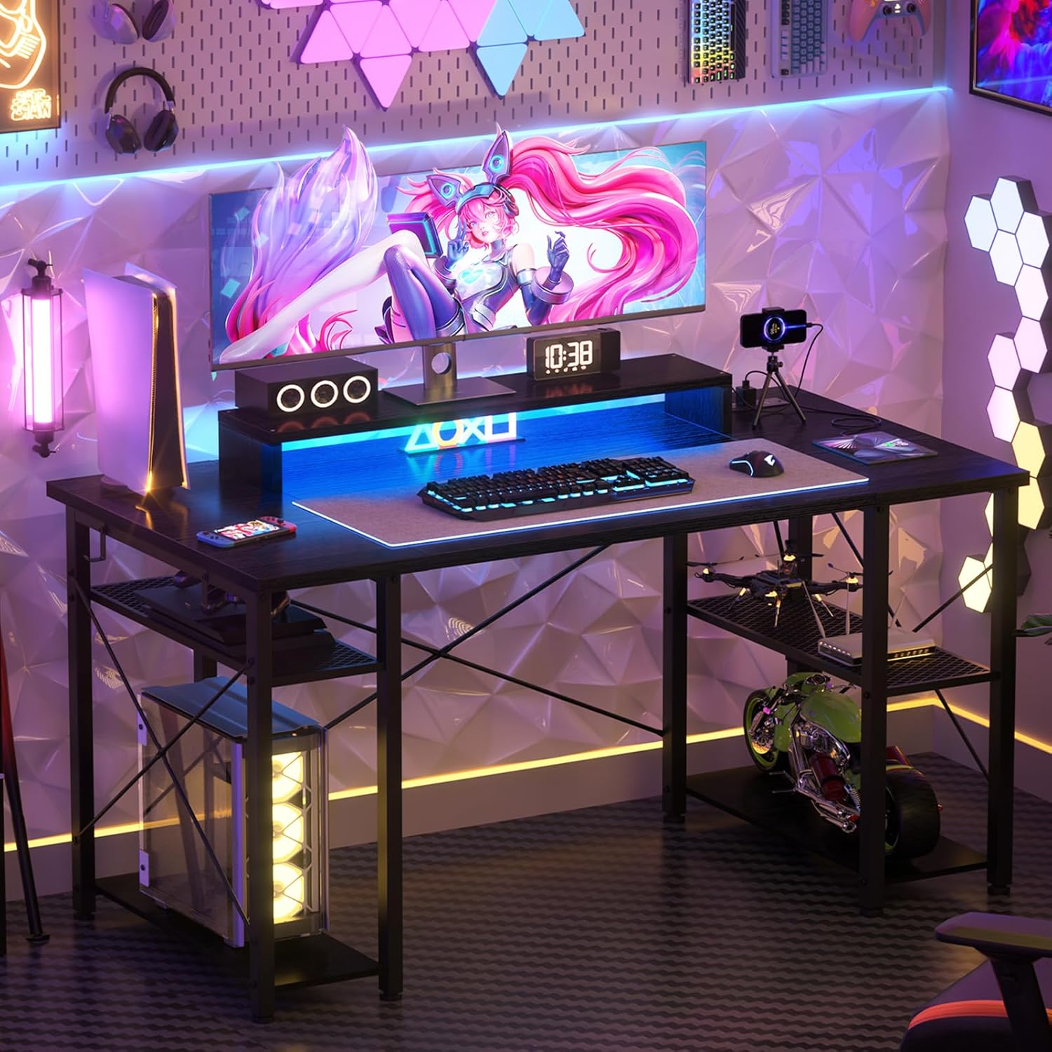 Amazon.com: iSunirm 47 Inch Gaming Desk - Computer Desk with LED Lights ...