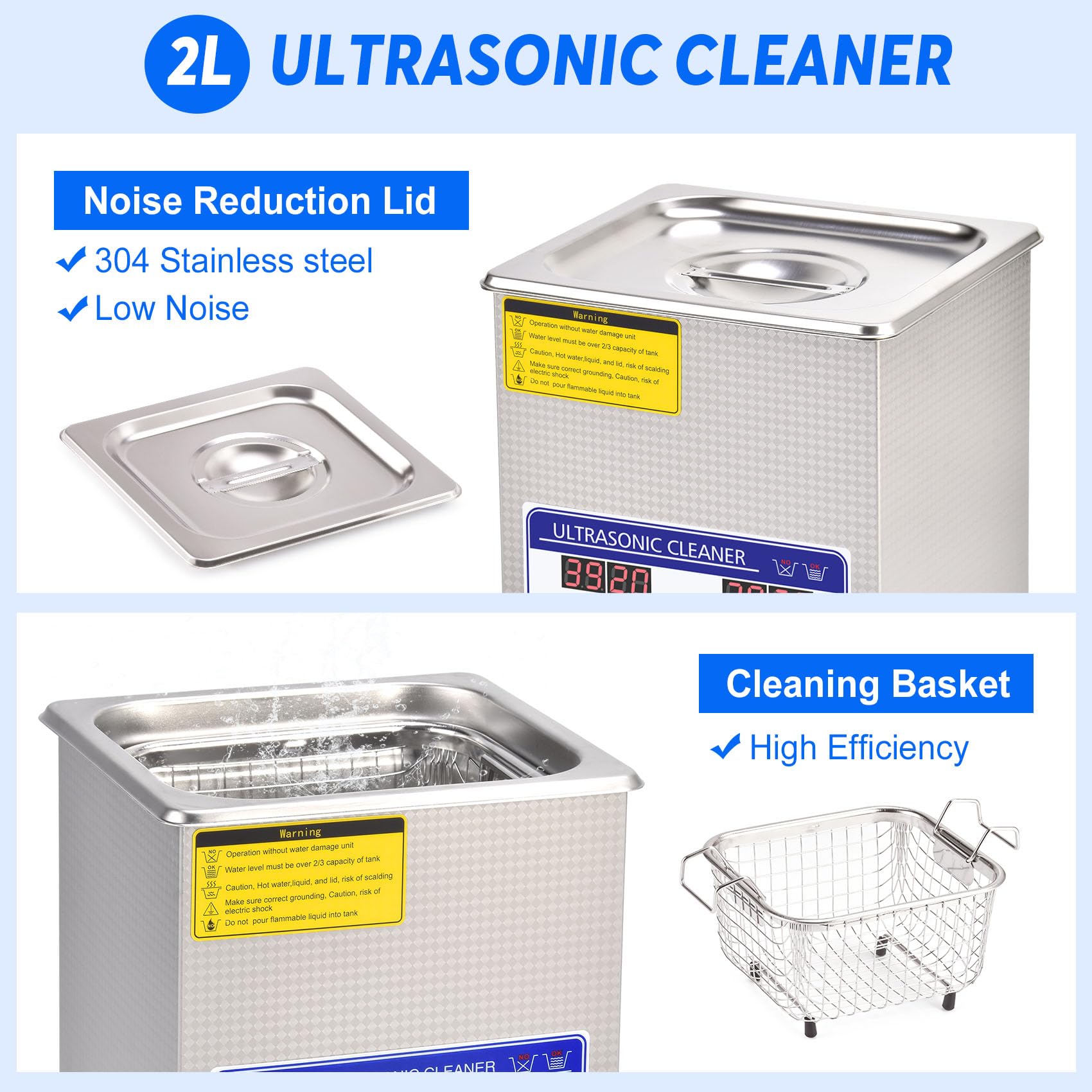 PNKKODW Professional Ultrasonic Cleaner 2L Lab Sonic Cleaner with ...