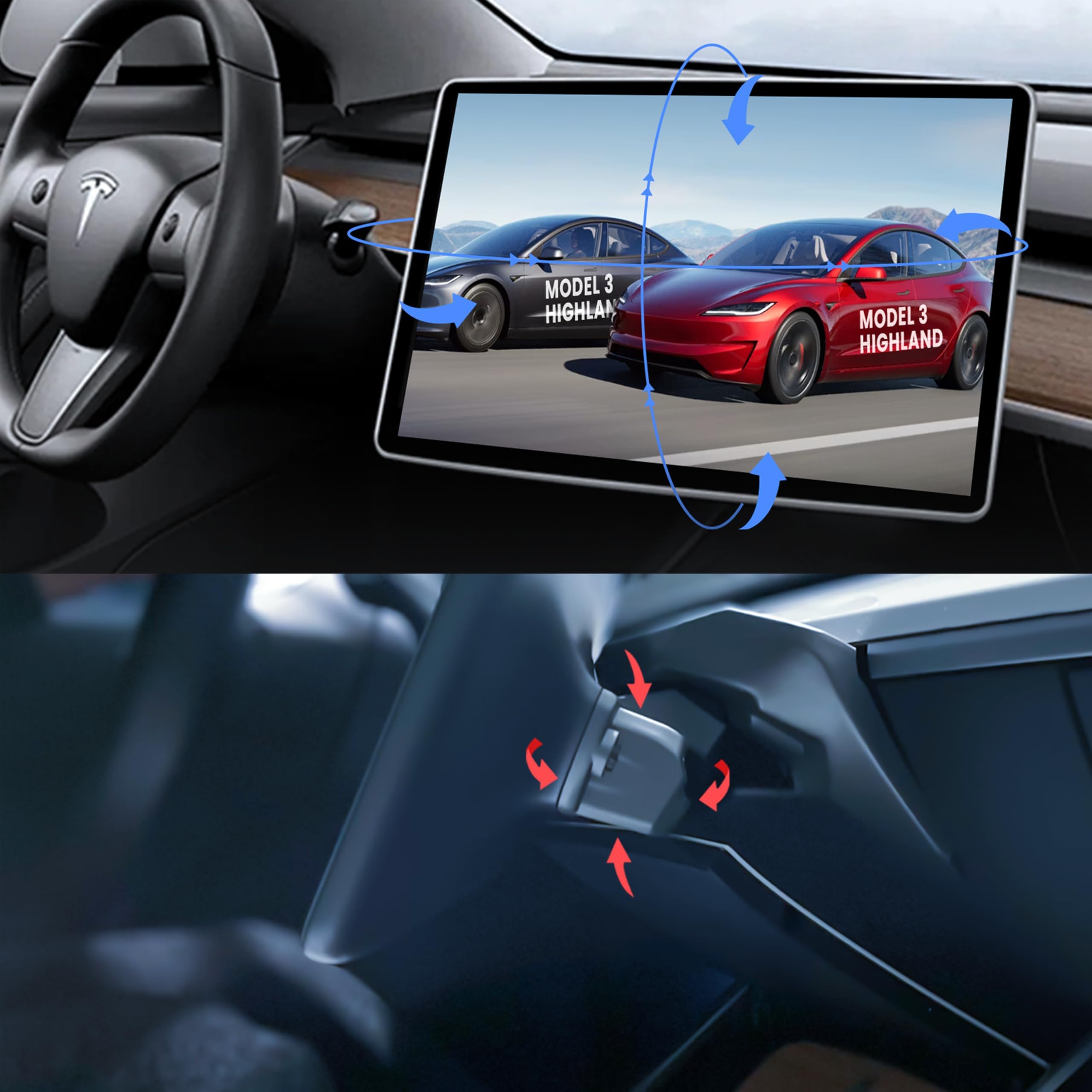 Amazon.com: Novozopai Tesla Screen Swivel Mount Tesla Model 3 Aluminium ...