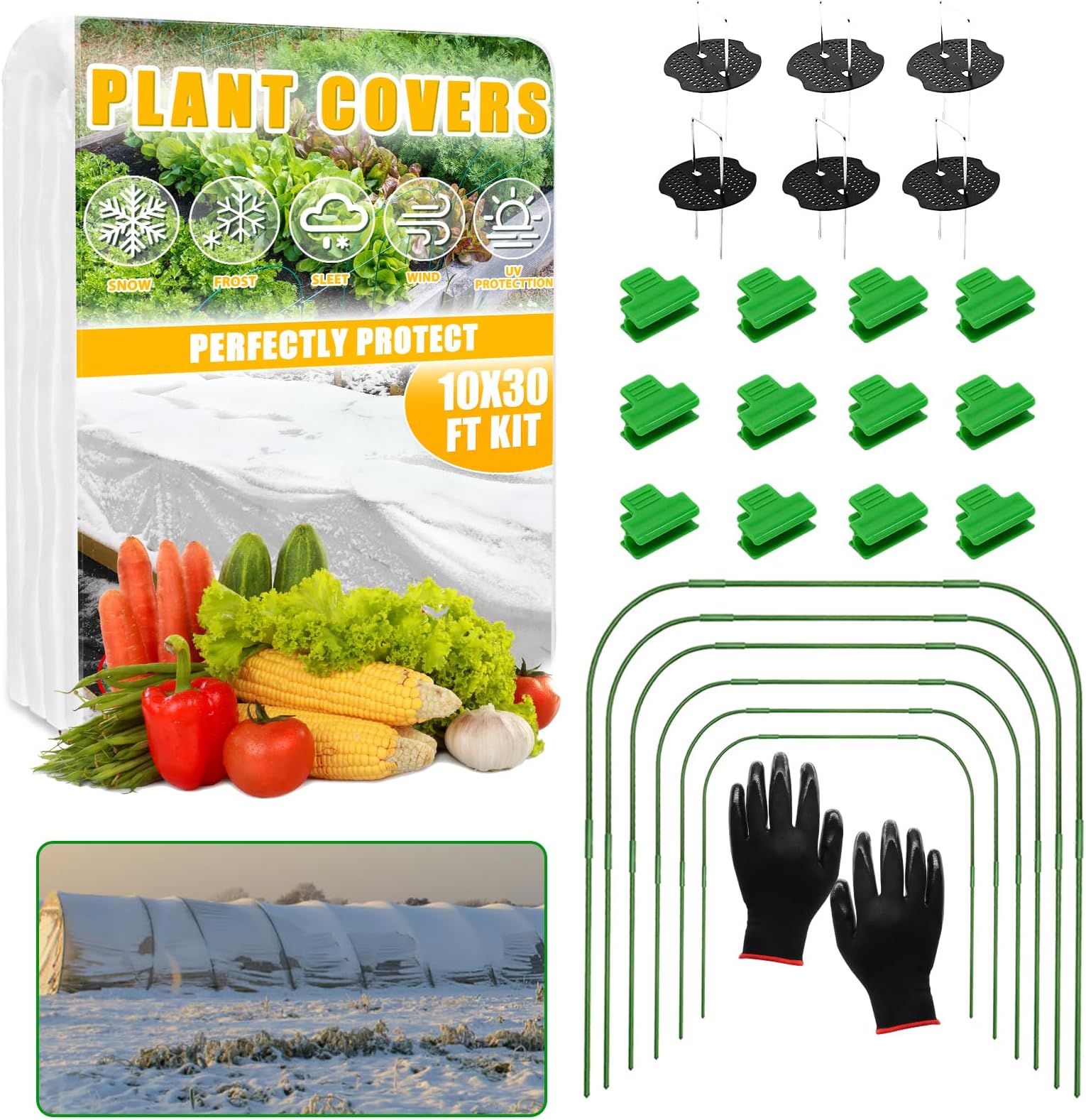 Amazon.com : Woanger 2 Set Plant Covers Freeze Protection Kit with 100 ...