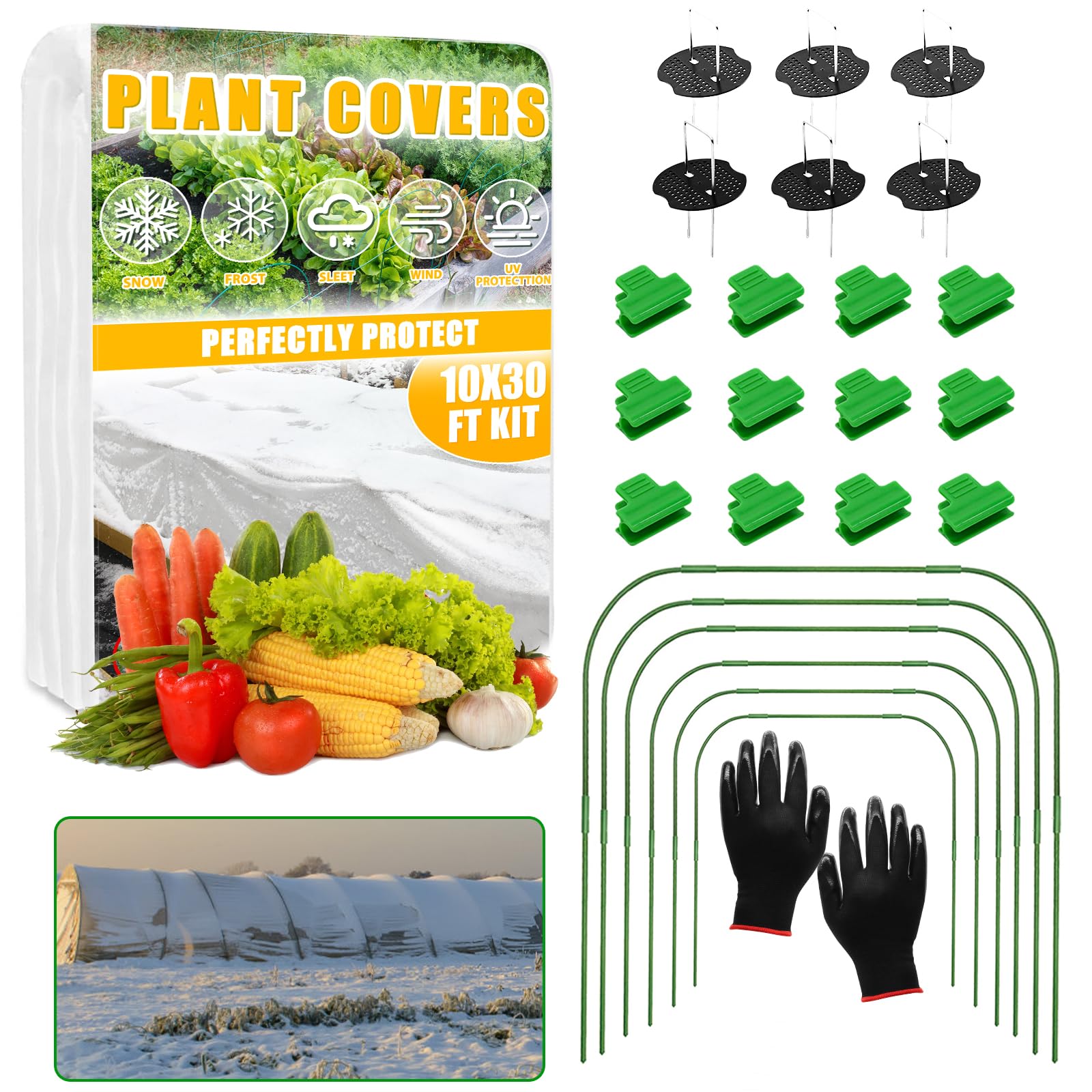 Amazon.com : Plant Covers Freeze Protection 10 X 30 Ft Kit with 6 ...