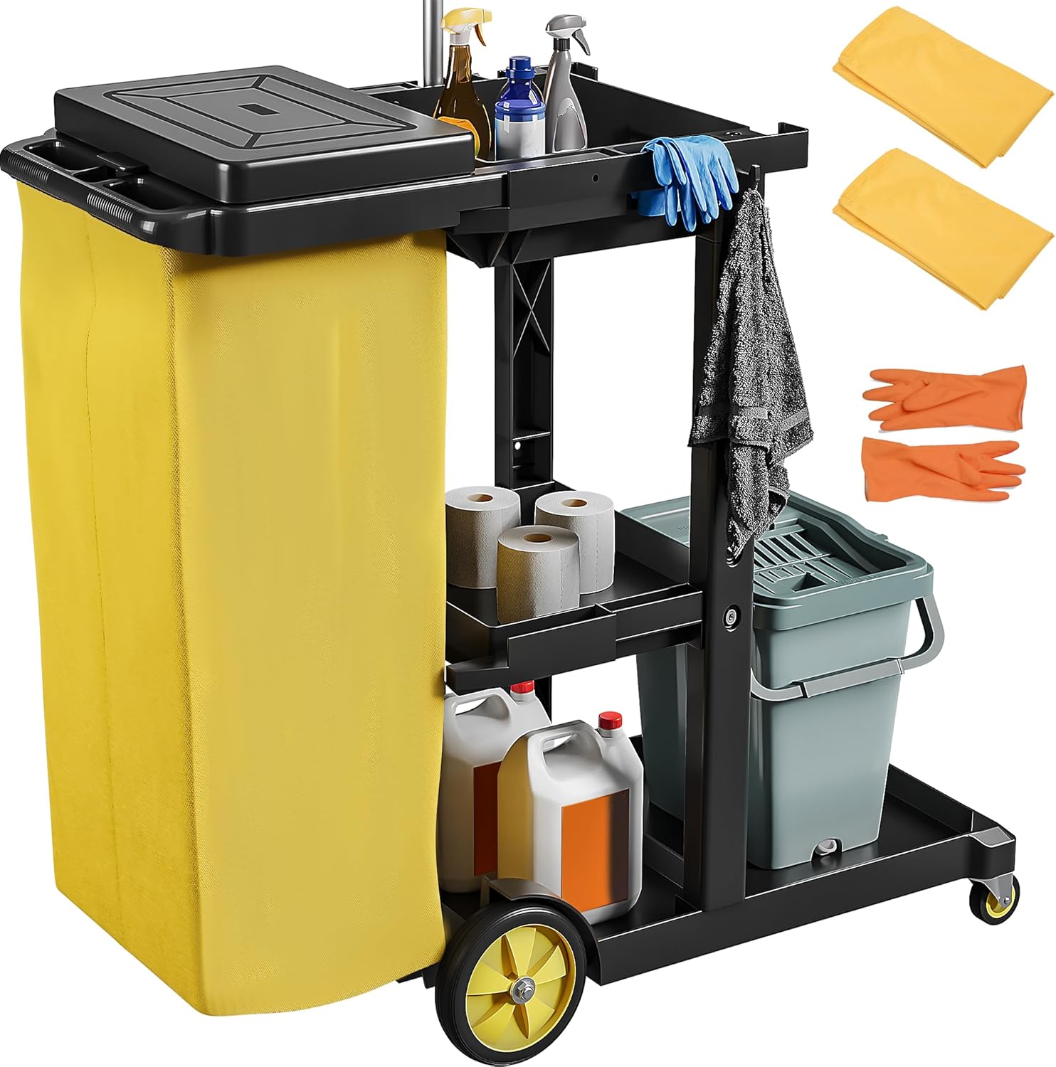 Amazon.com: DWVO Janitorial Cart on Wheels, Cleaning Carts ...