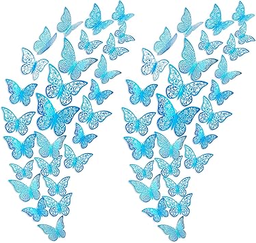 Amazon.com: JANESOTO 72 Pcs 3D Butterfly Wall Decor, Blue Butterfly ...