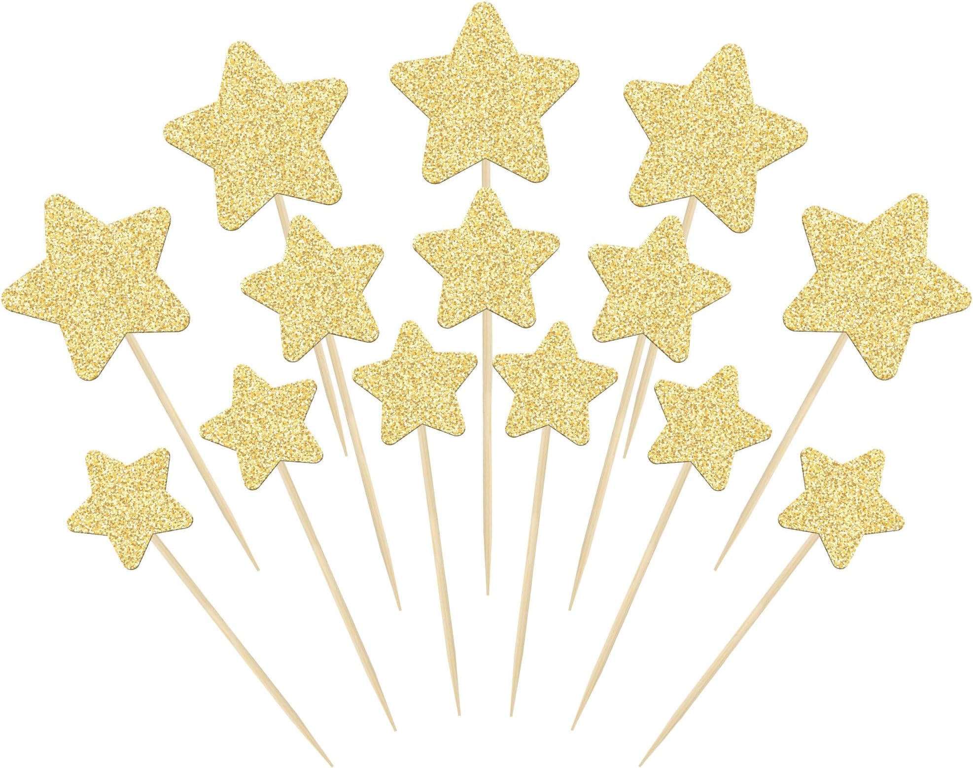 Amazon.com: Gyufise 42Pcs Star Cupcake Toppers Green Glitter Assembled ...