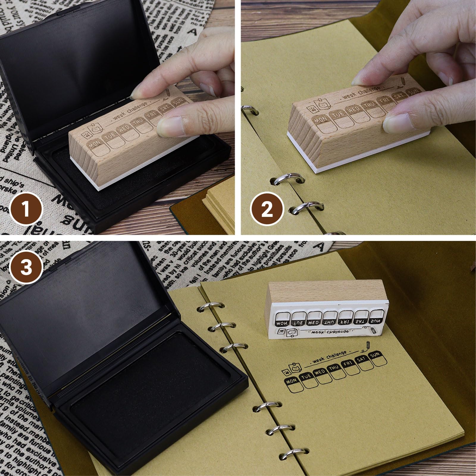 Snapklik.com : 17PCS Wooden Journal Stamps w/Ink Pad, Decorative Rubber ...
