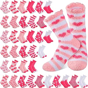 Hicarer 60 Pairs Pink Fuzzy Socks Bulk for Women Cozy Fluffy Thick ...