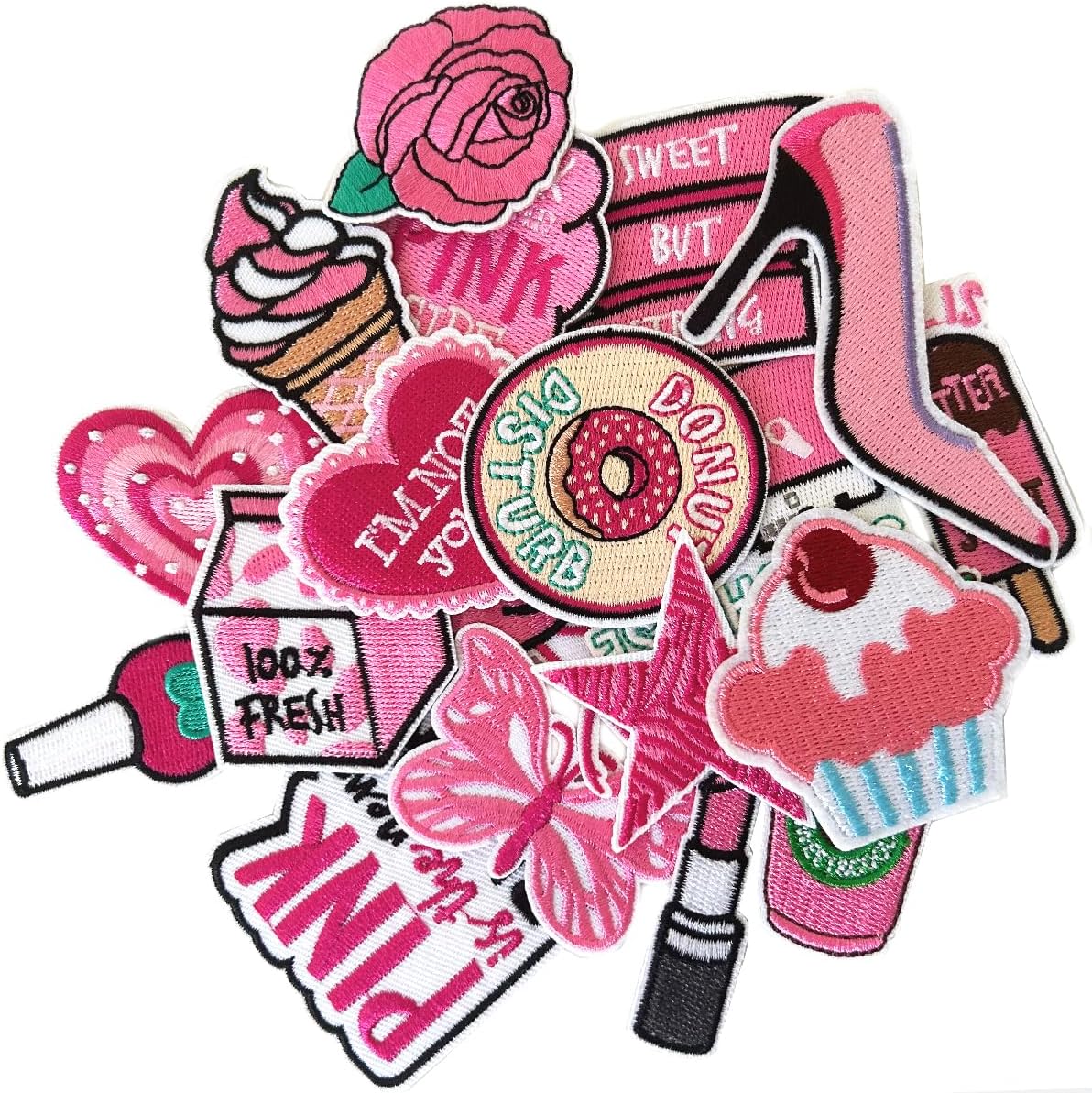 Amazon.com: Harsgs Pink Style Iron on Patches, Embroidered Preppy Girl ...