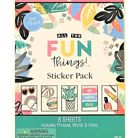 Amazon.com: All The Fun Things Sticker Book, 180 pcs, Phrases, Icons ...