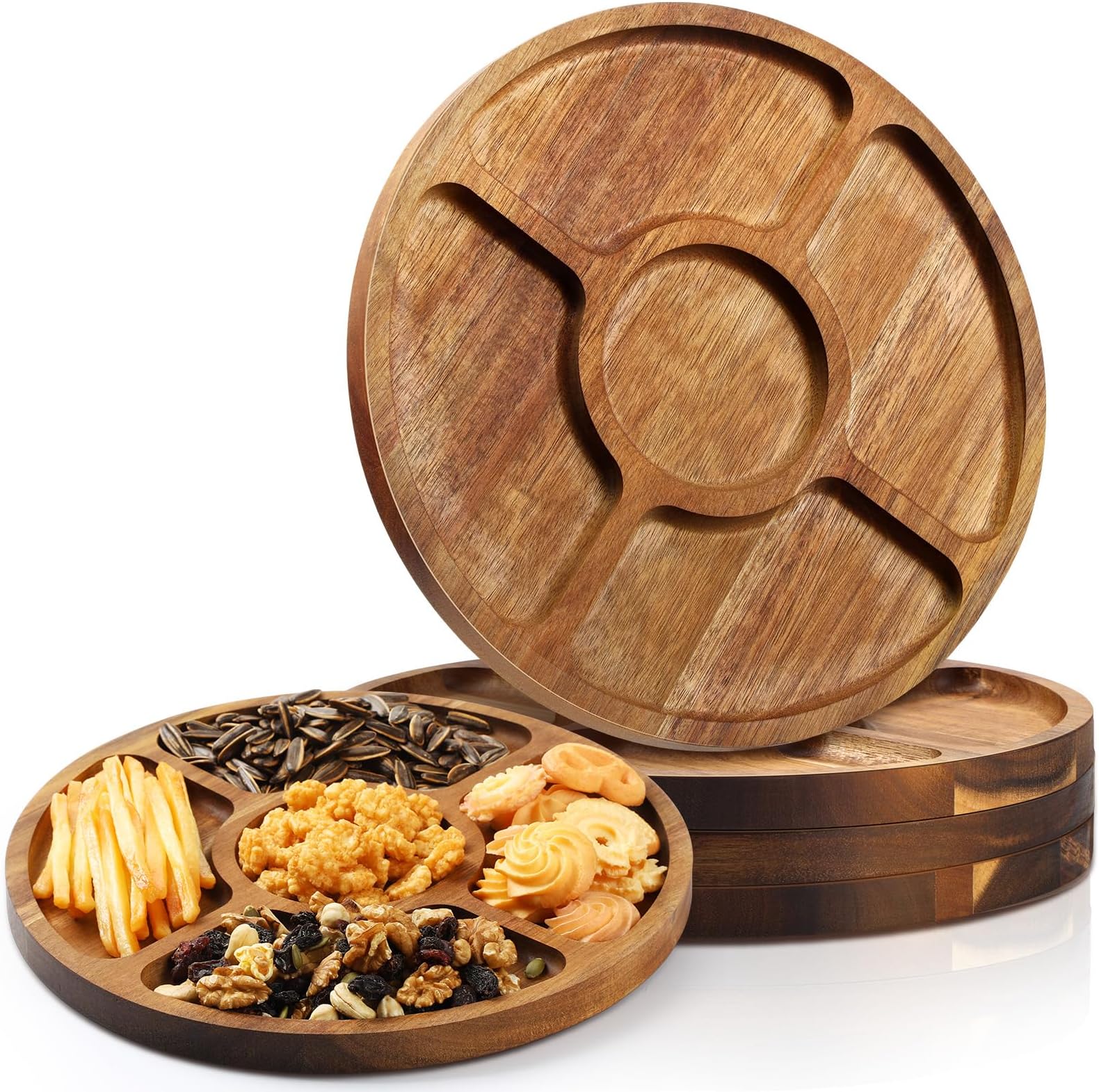 Amazon.com | Yungyan 4 Pcs Wooden Chip and Dip Tray 12 Inch Divided ...