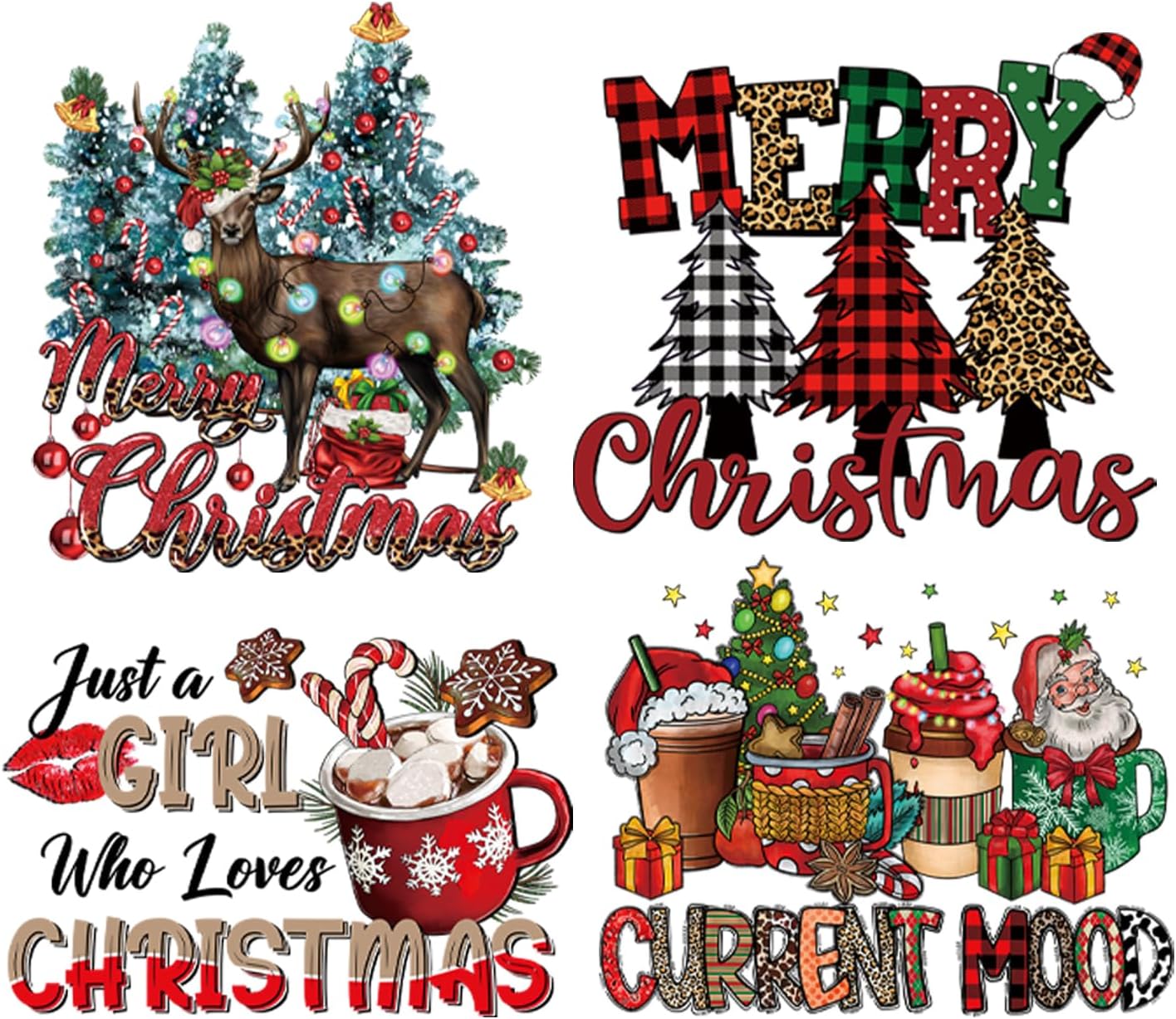 Amazon.com: 4Pcs Christmas Iron on Transfers Sticker,Christmas Iron on ...