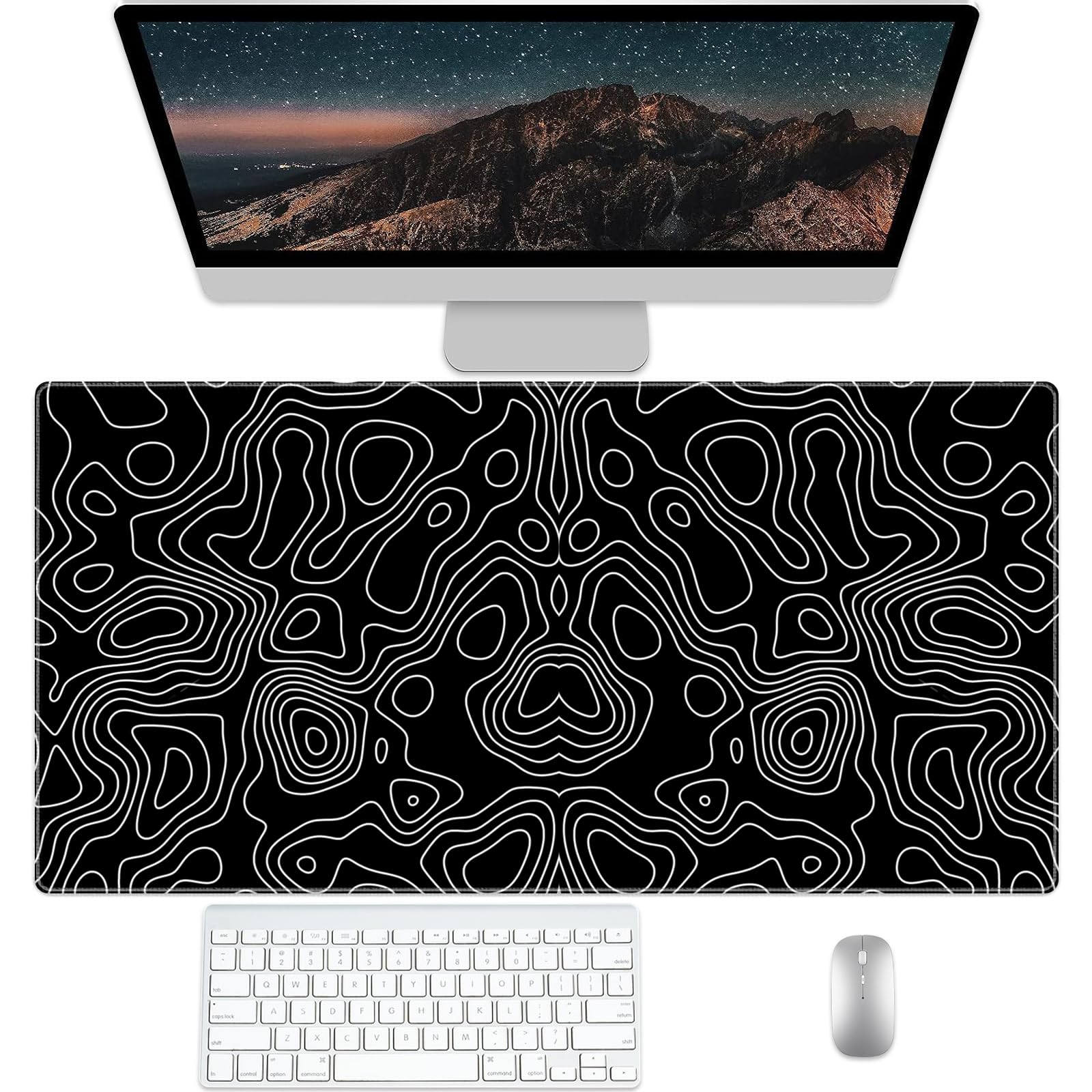 Amazon.com : Black Topographic Desk Pad Protector, Stitched Edges Mouse ...