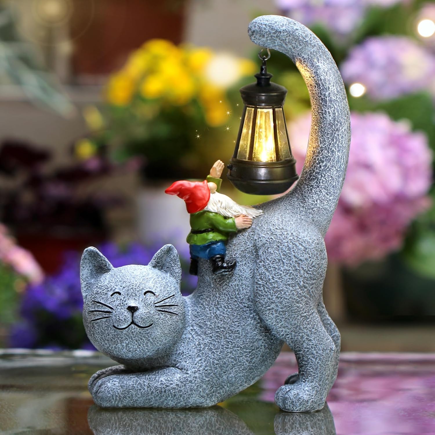 Amazon.com: Snowrabbit Cat Statue Garden Decor with LED Lantern, Solar ...