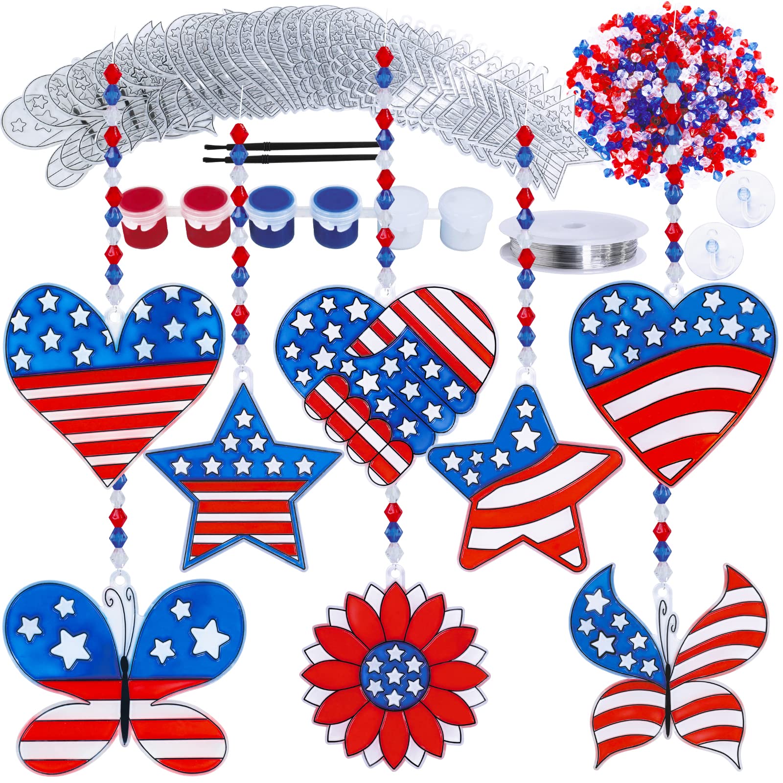 24 Sets Patriotic Suncatchers Ornaments Decorations Diy Window Paint ...