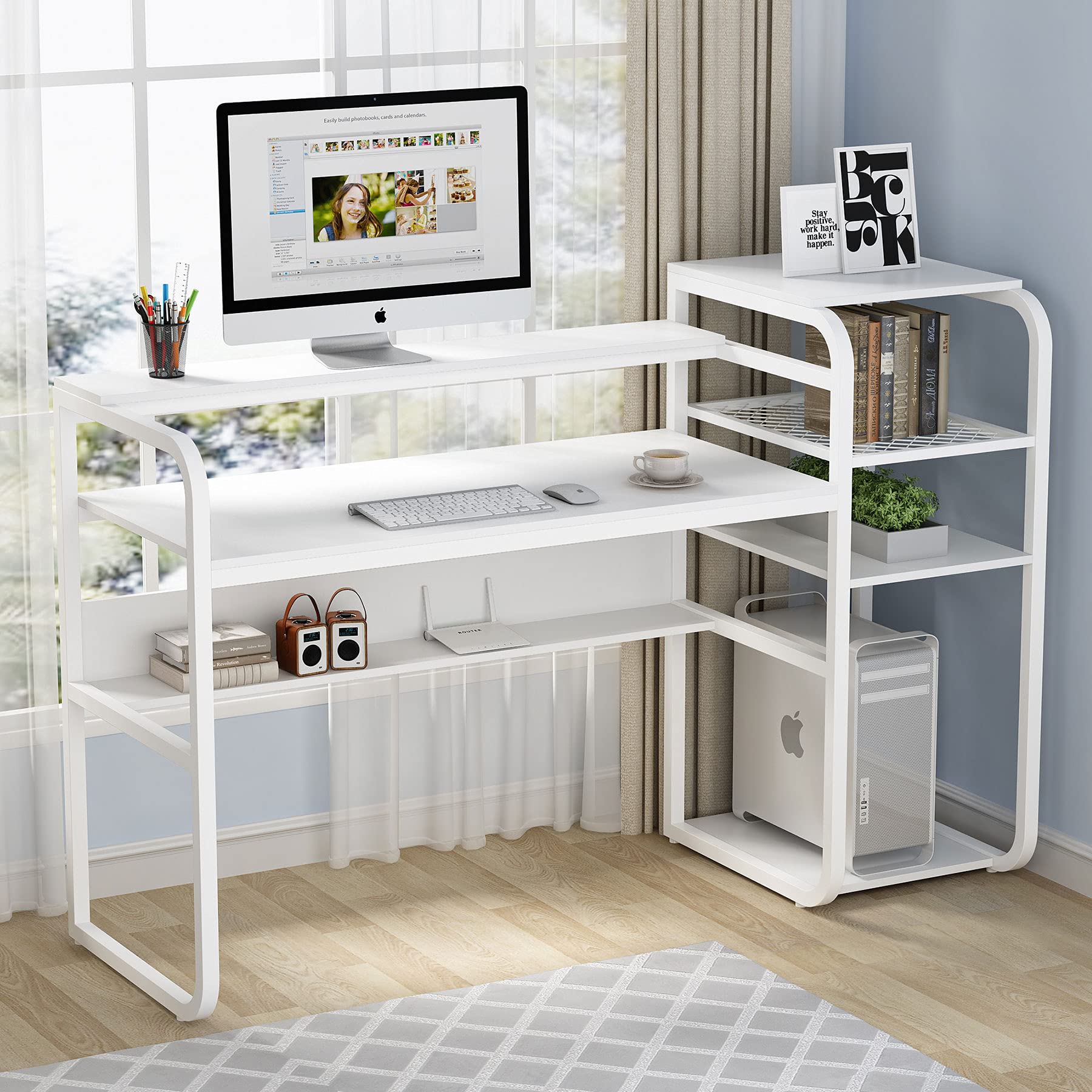 Buy Tribesigns 57 inch Computer Desk with Storage Shelves and Hutch ...