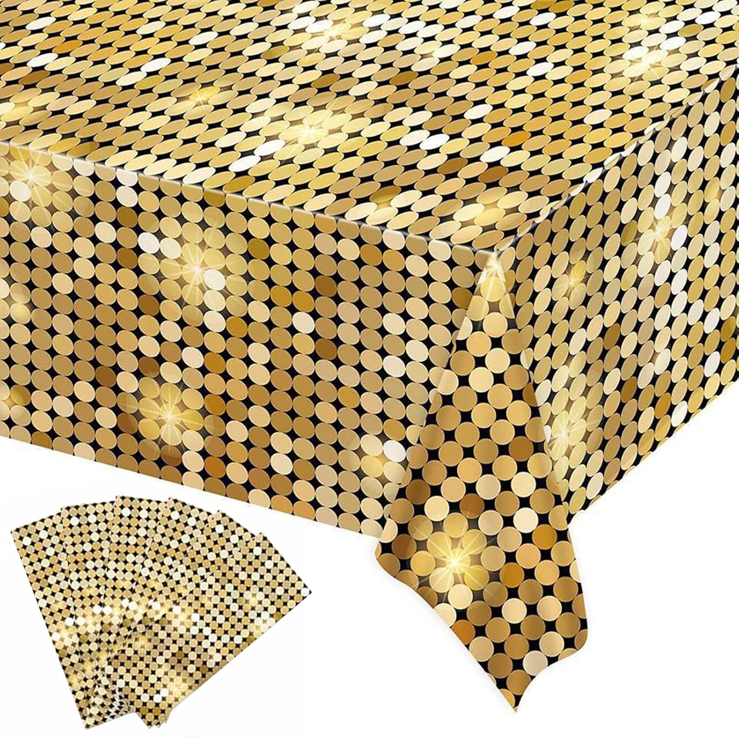 Amazon.com: 6 Pcs Disco Party Tablecloth,White and Gold Dot Tablecovers ...