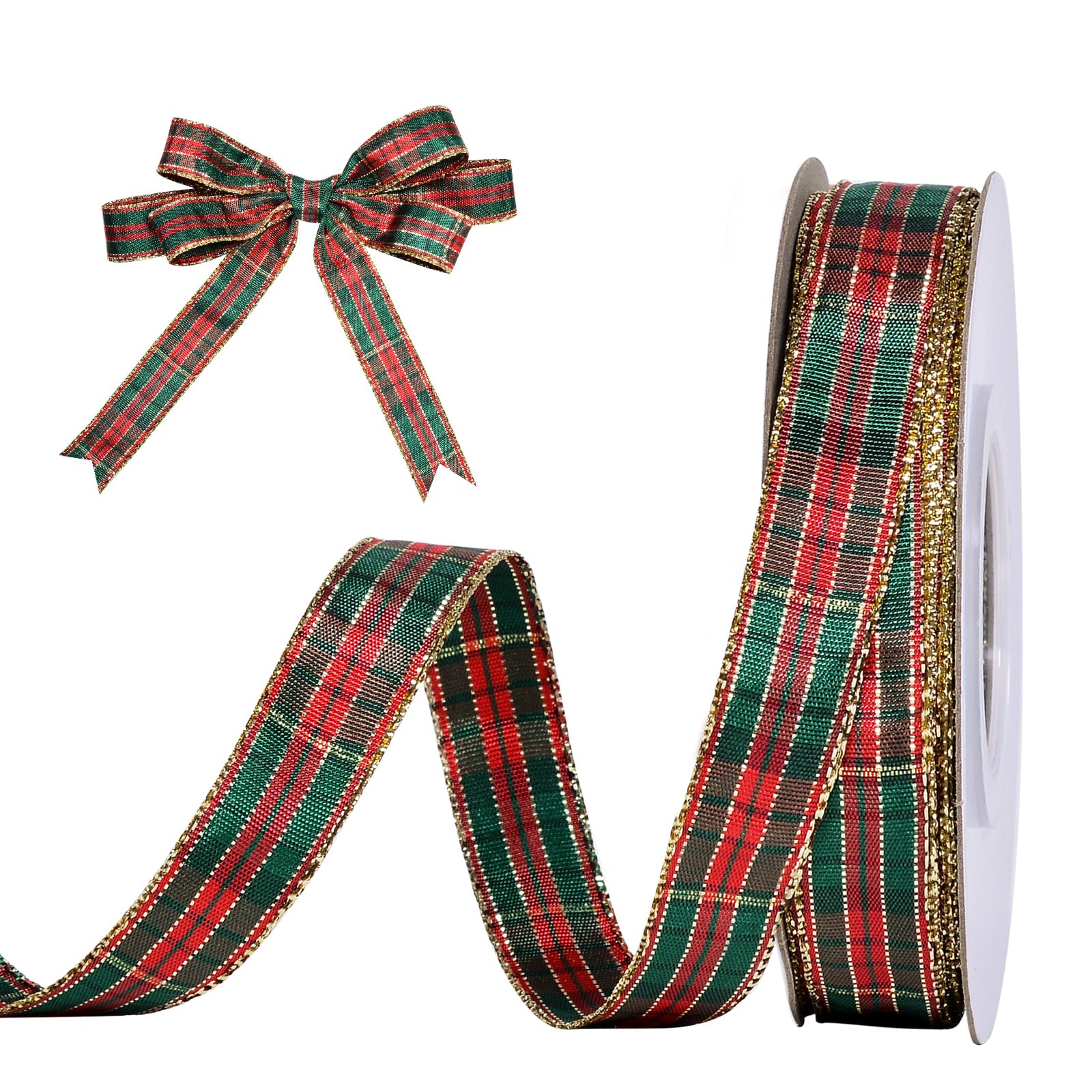 Amazon.com: Christmas Plaid Ribbon, 5/8 Inch 25 Yard Woven Edge Gingham ...