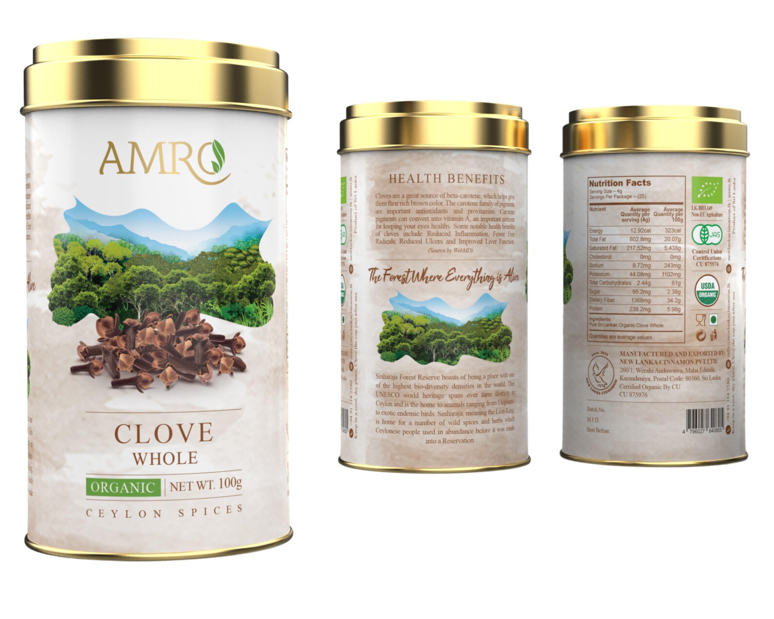 Amazon.com : Ceylon Organic Whole Cloves (3.53 oz / 100 g in a Tin ...