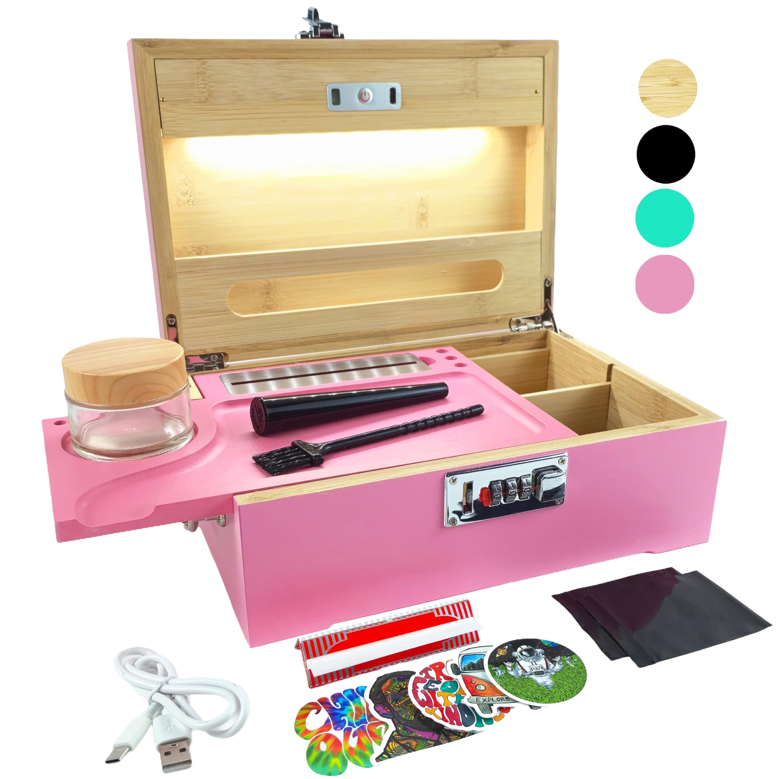 Amazon.com: Giftide Pink Large Bamboo Storage Box with Combination Lock ...