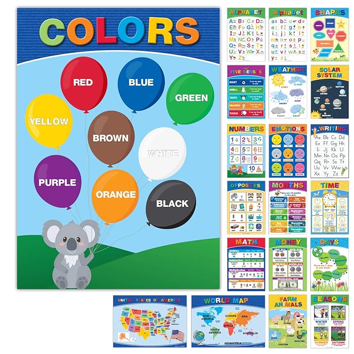 Buy 20 Large Educational Posters For Kids Toddlers (16.5x12 Double ...
