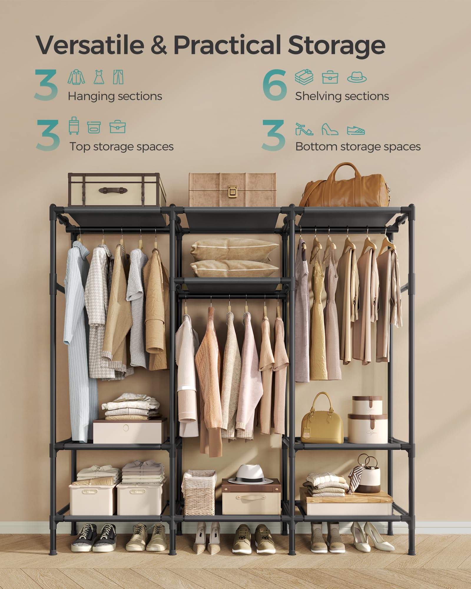 SONGMICS Clothes Rack, Portable Closet, Heavy Duty Wardrobe Closet ...