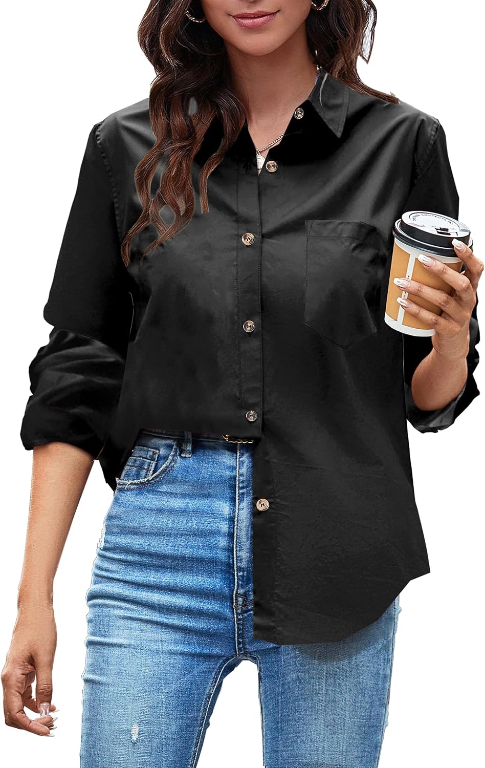 Amazon.com: Girls Black Shirts Long Sleeve Button Down Blouse Tops, 12 ...