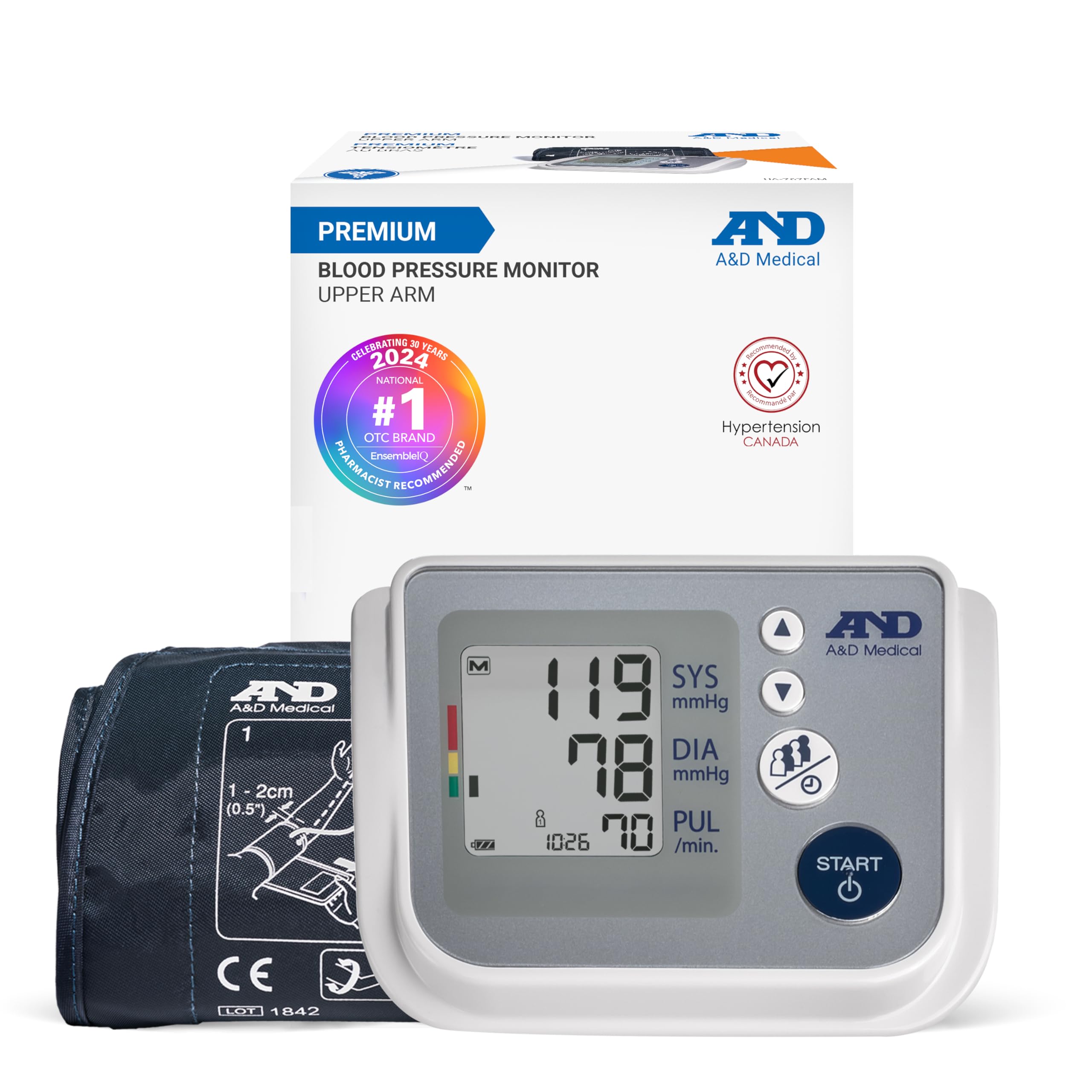 A&D Medical Blood Pressure Machine with Wide Range Upper Arm Cuff (22 ...