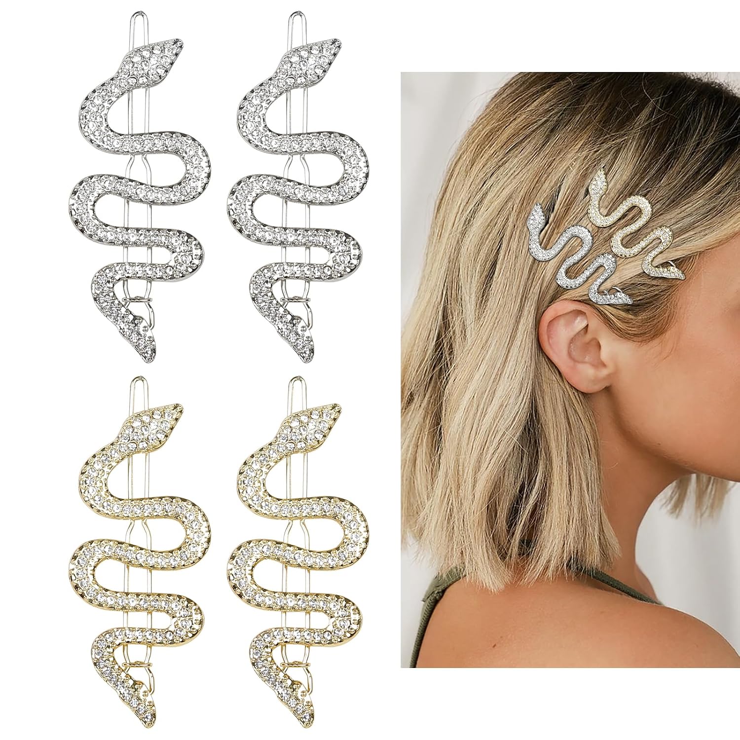 Amazon.com : TEBIEKOY Snake Hair Pins with Sparkly Rhinestones Hair ...