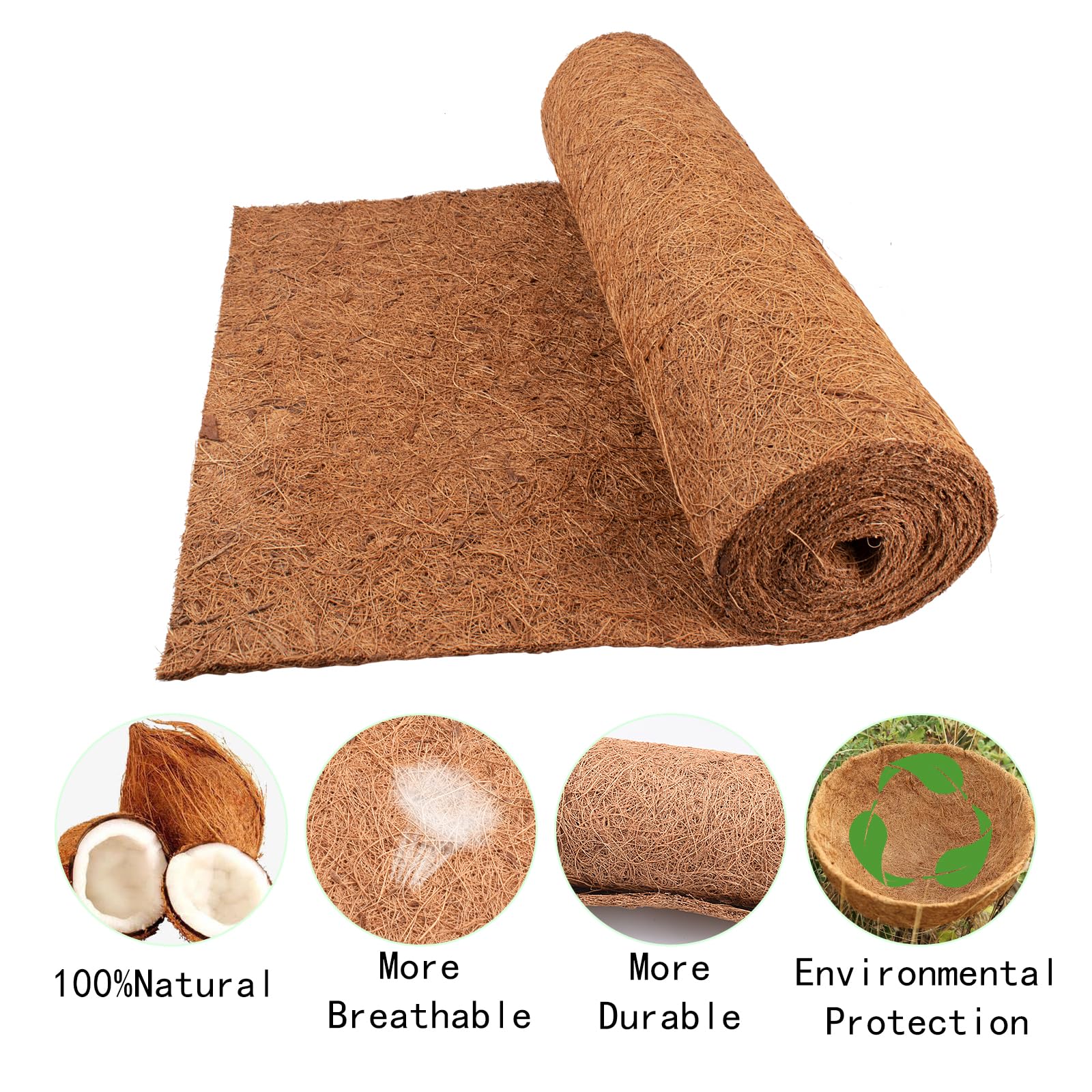 Coco Liner Roll 2m*0.4m/80″ x 16″, Natural Coconut Hanging Basket Liner ...