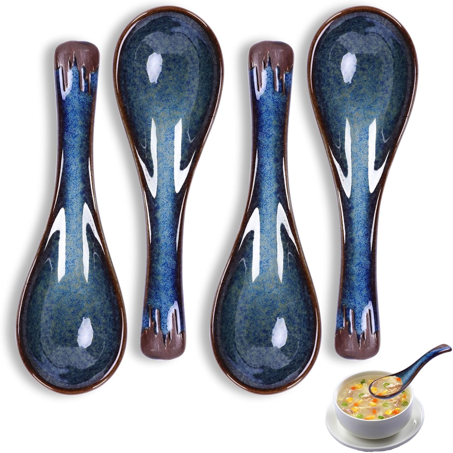 Kinwodon 4 Pcs Chinese Soup Spoons, Japanese Style Ramen Spoons Set ...