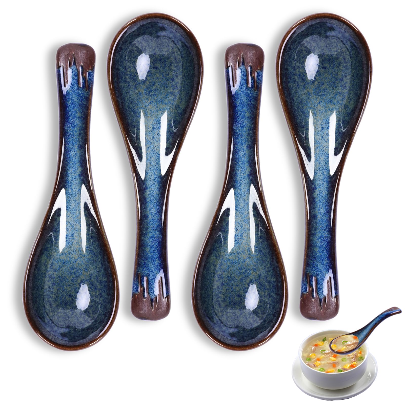 Kinwodon 4 Pcs Chinese Soup Spoons, Japanese Style Ramen Spoons Set ...