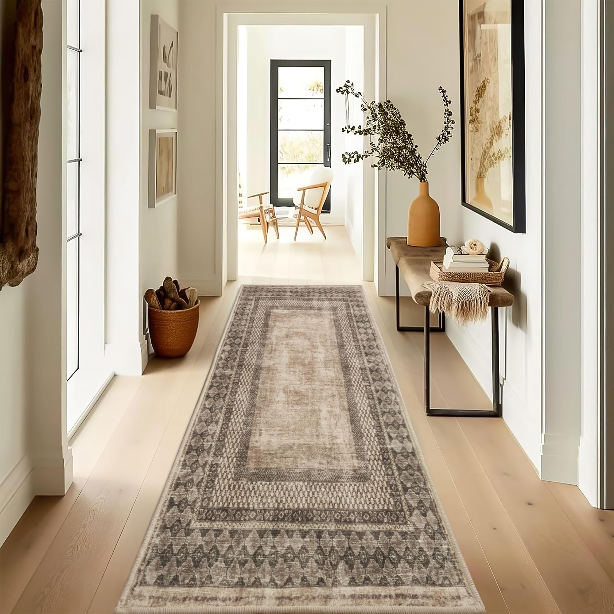 Amazon.com: NICETOWN 2' x 8' Brown Runner Rug for Hallway, Machine ...