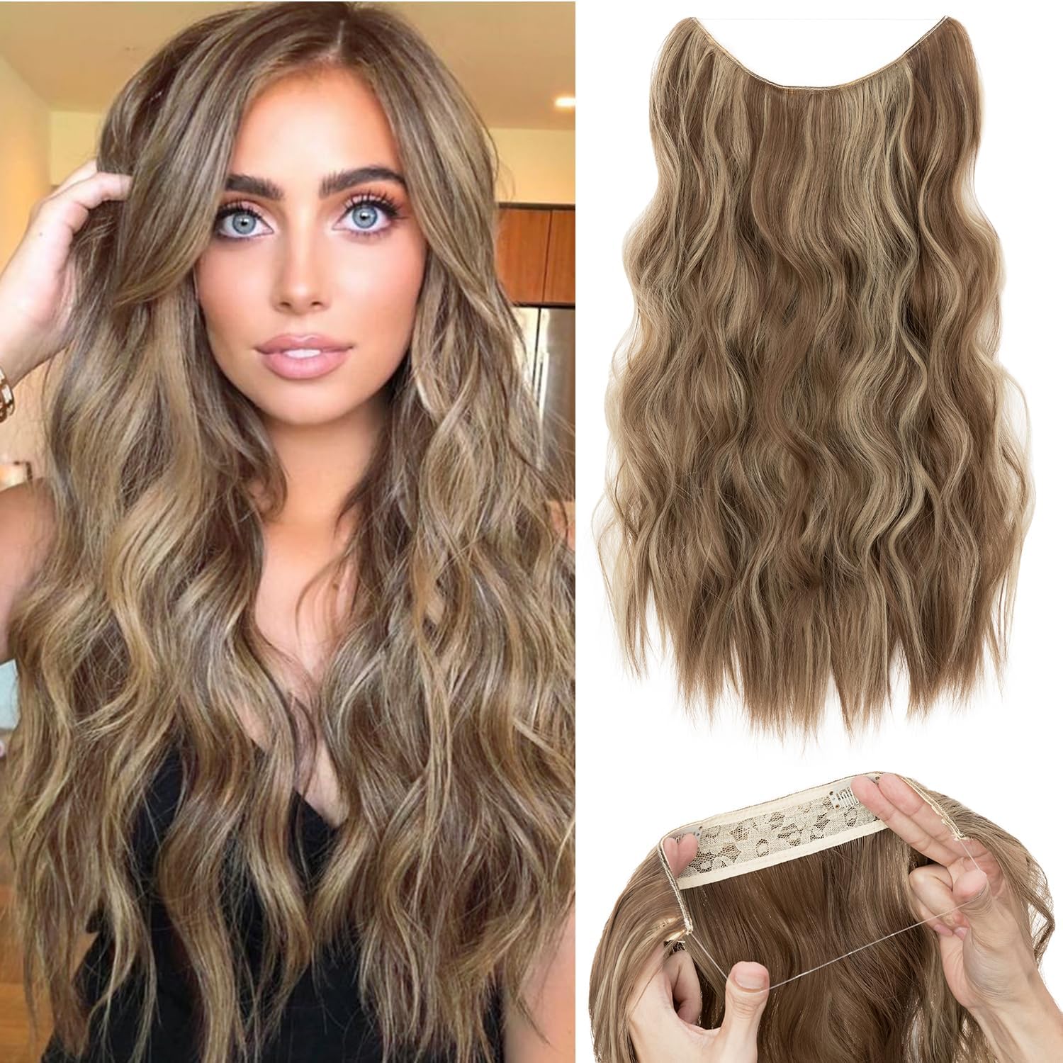 Hairro Halo Hair Extensions 20 inch Golden Brown Mixed Natural Blonde ...