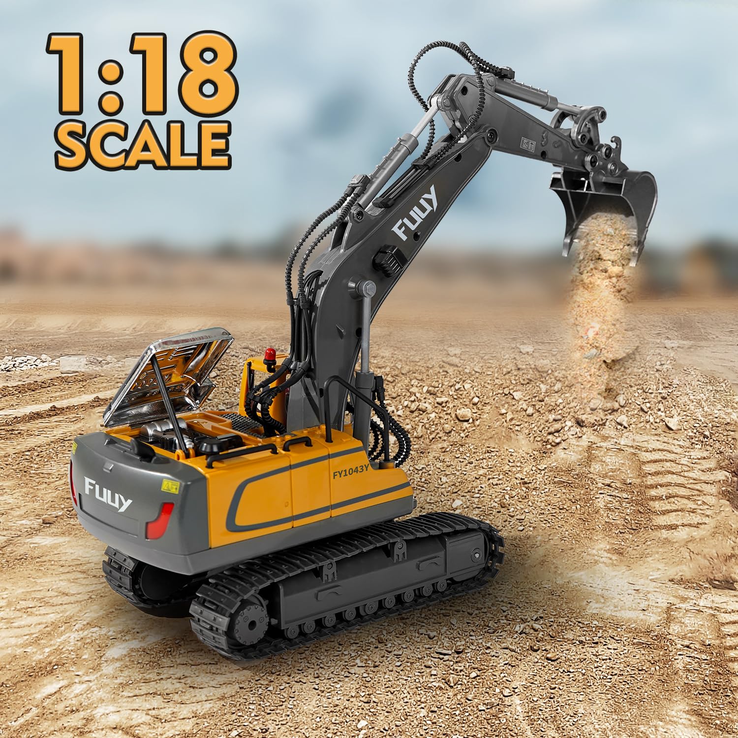 FUUY RC Excavator Toys for 3 Year Old Boys 11-Channel Remote Control ...