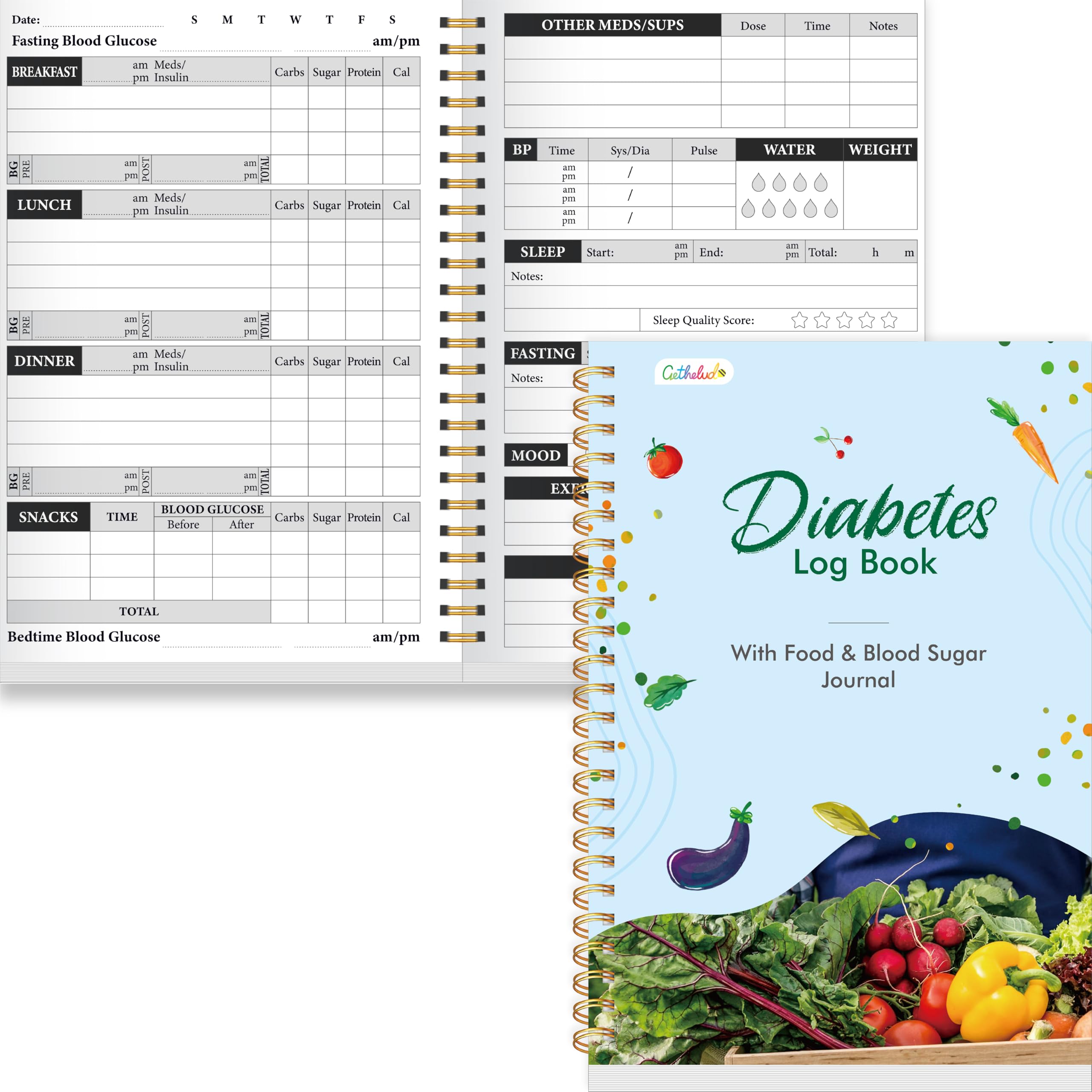 Snapklik.com : Diabetes Log Book, 80 Sheets Food & Blood Sugar Track ...