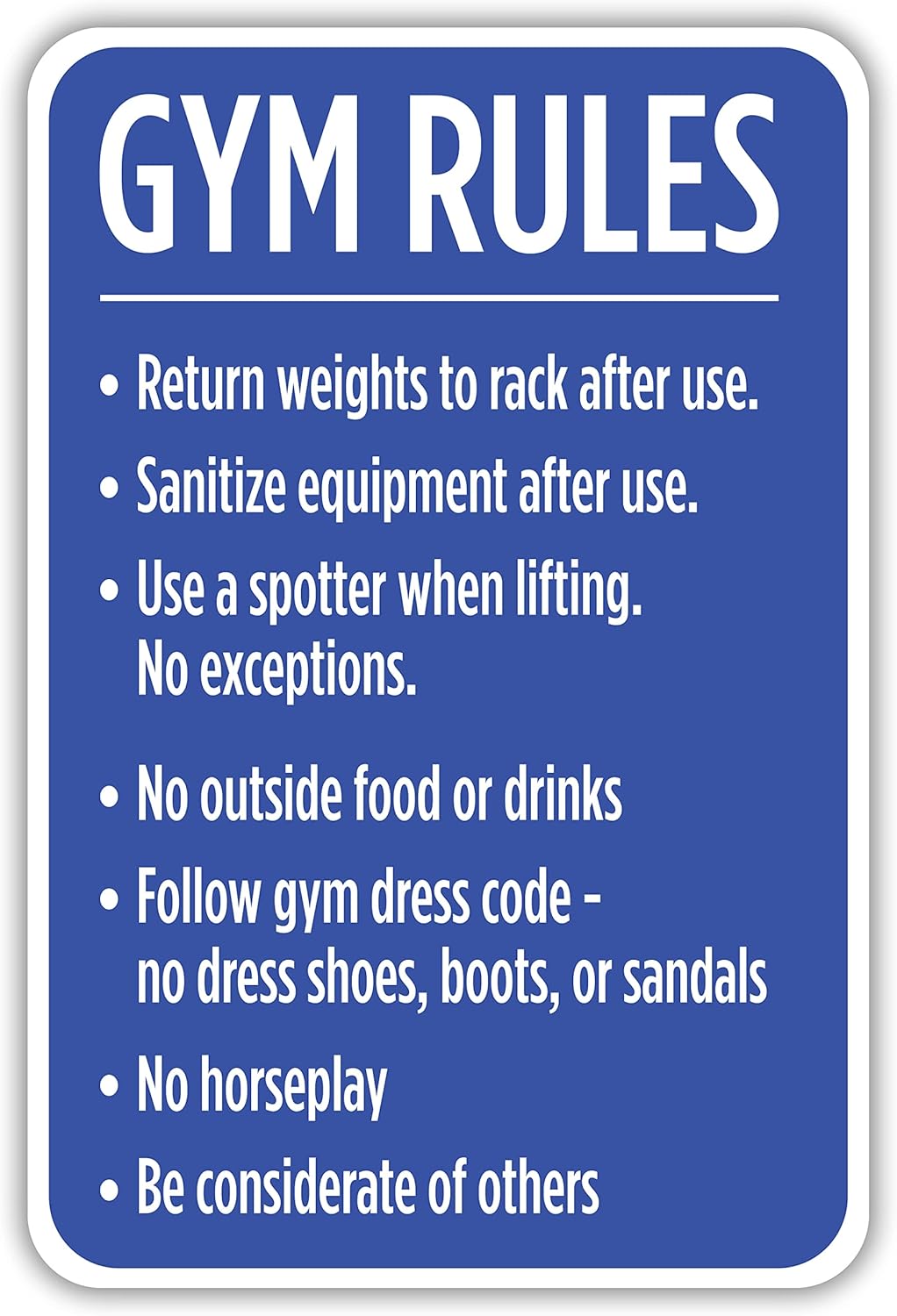 Amazon.com: Gym Rules Aluminum Sign - Metal Sign, Gym Sign, Rules Sign ...