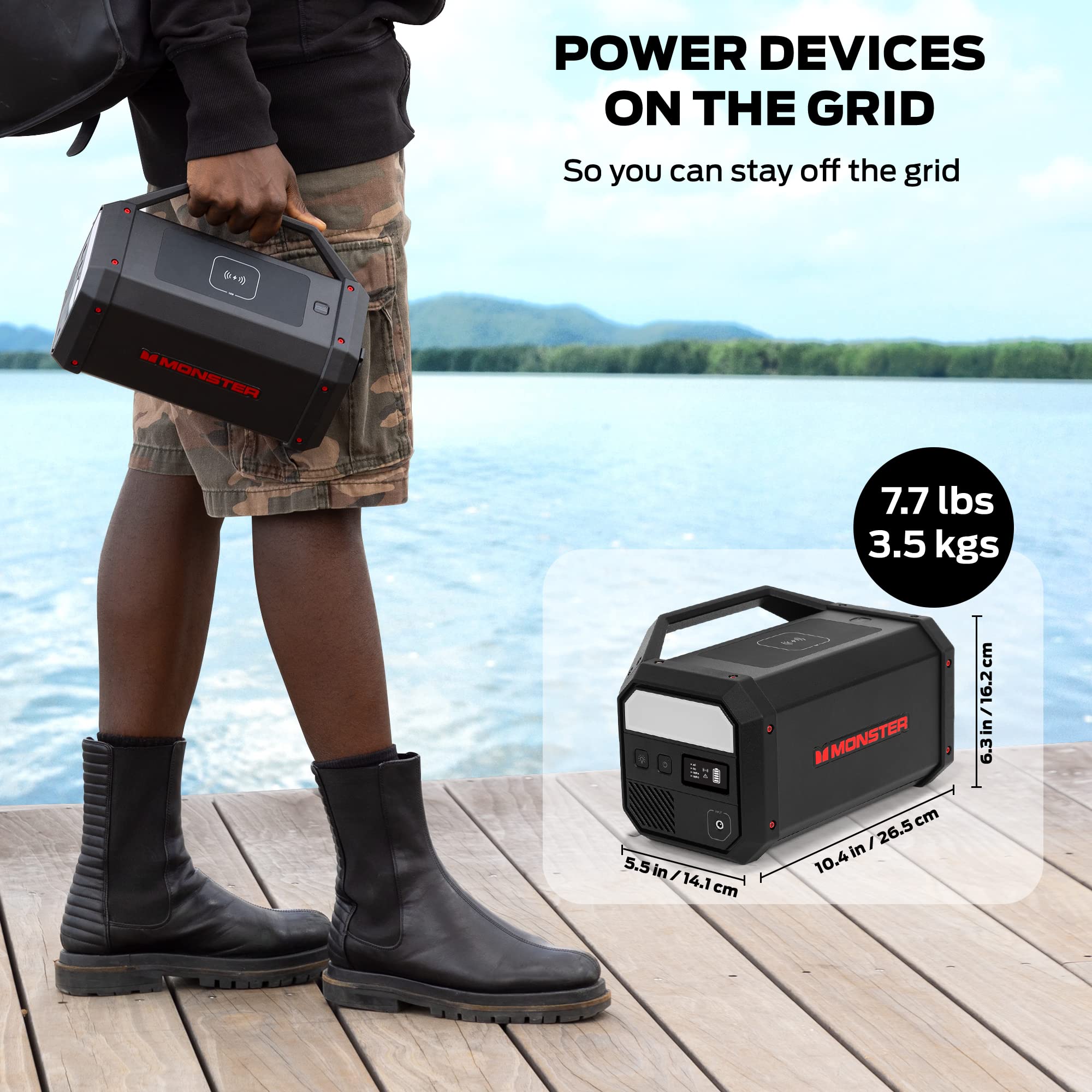 Monster Power Grid Portable Power Station with 296Wh, Charge up to 9 ...