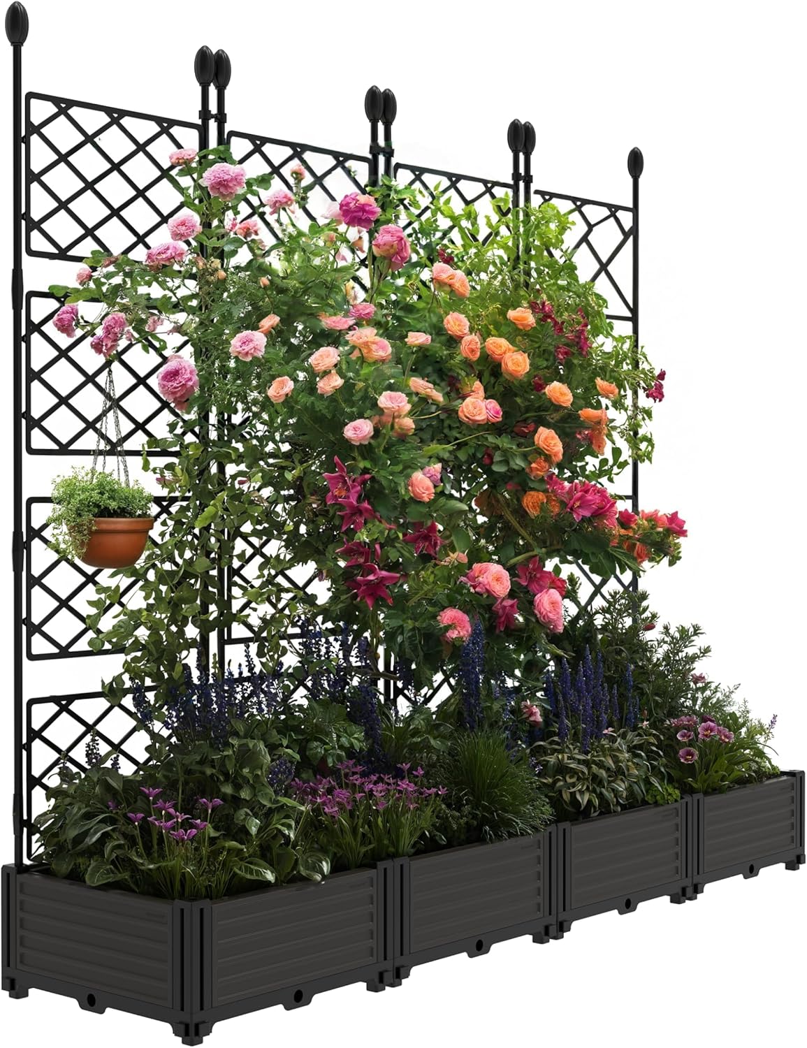 Amazon.com : 4 PCS Raised Garden Bed with Trellis & Privacy Screen, 66 ...