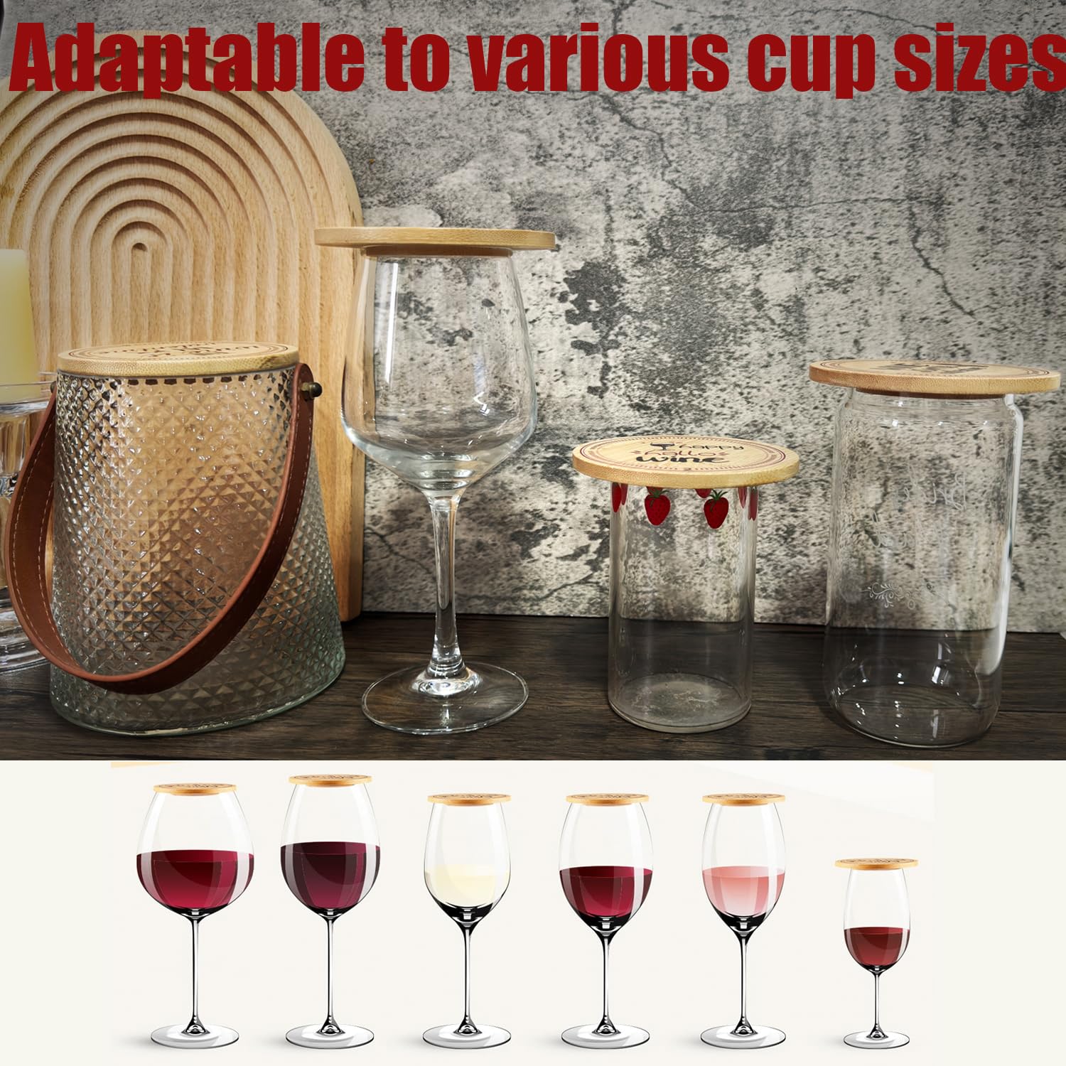 Snapklik.com : KIKINIKO 6 Pack Wine Glass Covers Funny - Fun Wooden ...