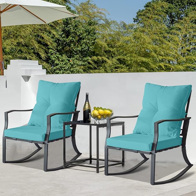 Amazon.com: HTTH 3 Pieces Outdoor Rocking Chair Patio Bistro Sets ...