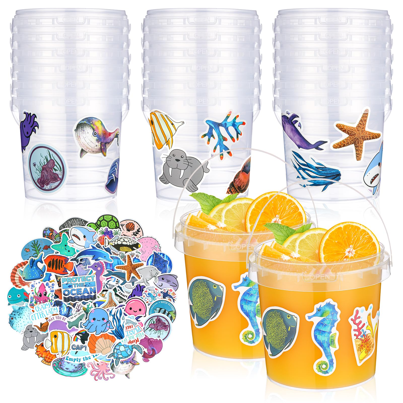 PerKoop 20 Pcs 32 oz Ice Cream Buckets with Lids and Handles Clear ...