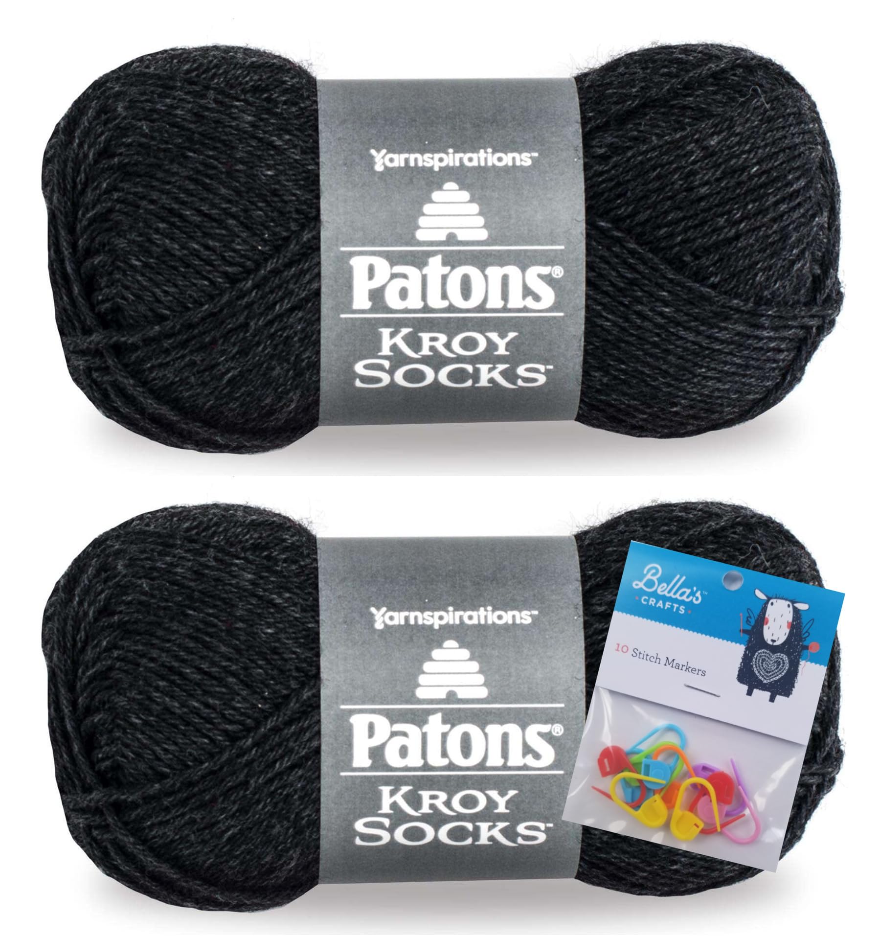 Amazon.com: Patons Kroy Socks Yarn 2-Pack Bundle with Bella's Crafts Stitch Markers (Gentry Grey)