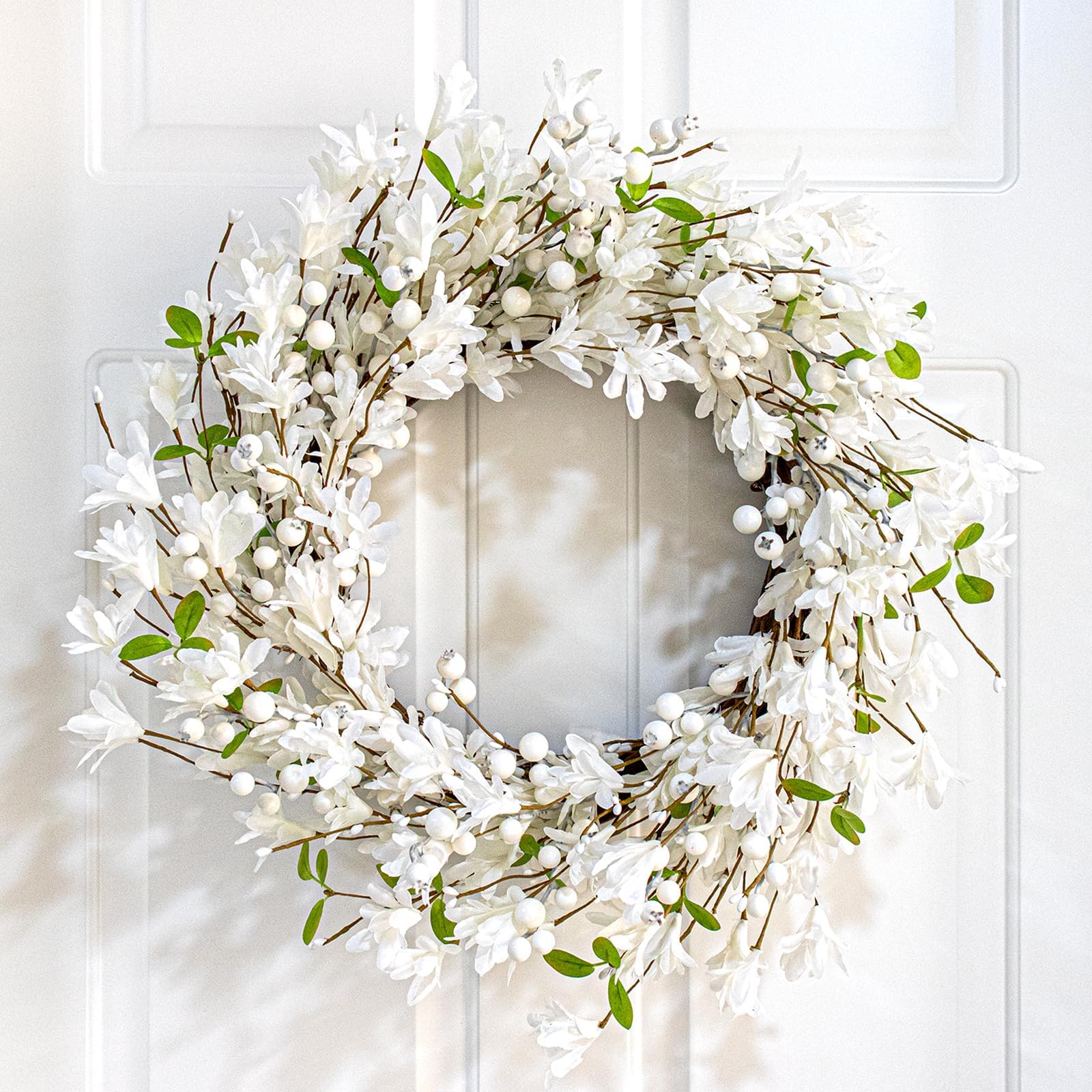 Amazon.com: TEMPUS 18" Artificial Forsythia Wreath for Front Door ...