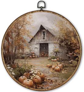 Amazon.com: TLESKE Rustic Fall Pumpkin Farmhouse Round Wall Art Decor ...