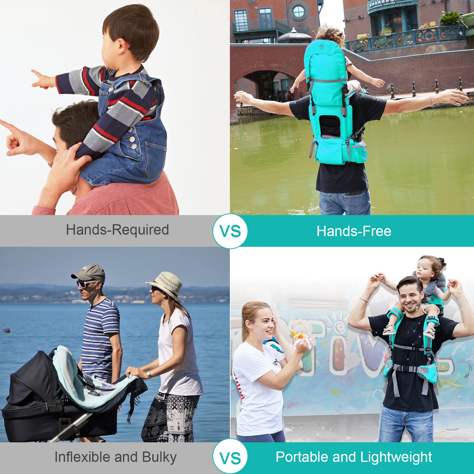 Baby Shoulder Carrier, 360°Adjustable Safe Backrest Baby Hiking ...