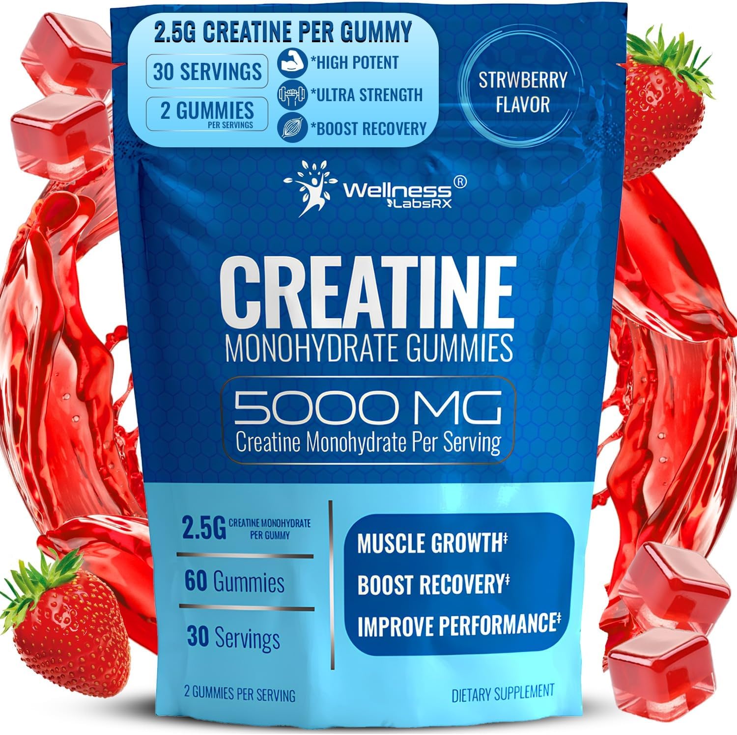 Amazon.com: WELLNESS LABSRX Creatine Gummies 5000mg, 30 Servings ...