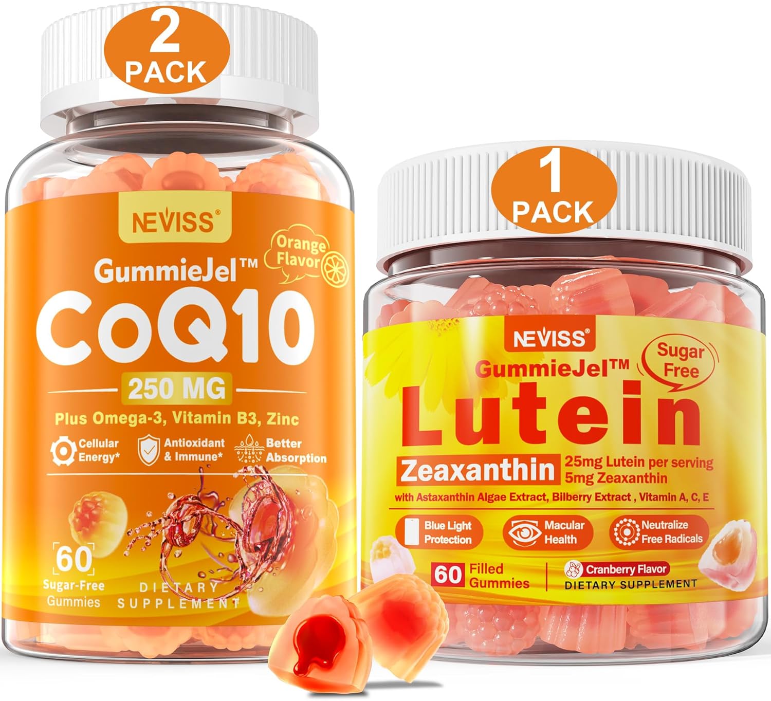 Amazon.com: NEVISS Sugar Free Lutein Gummies 60 Count + CoQ10 Gummies ...