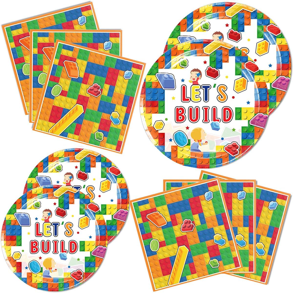 Amazon.com: Building Block Party Supplies | Includes Paper Plates, Cups ...