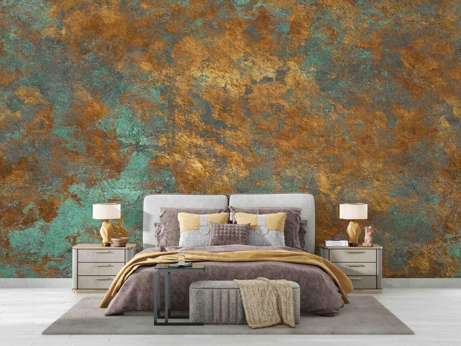 Rust And Yellow Bedroom And Bathroom