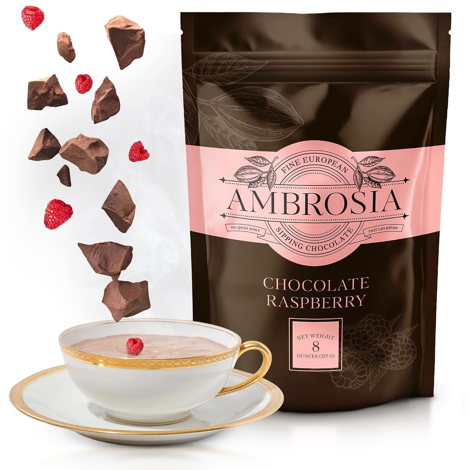 Amazon.com : Ambrosia Raspberry Sipping Chocolate - Handcrafted with ...